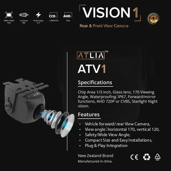 Atlia Vision 1 Fish Eye Camera HD | Front & Rear View Car Camera with ...